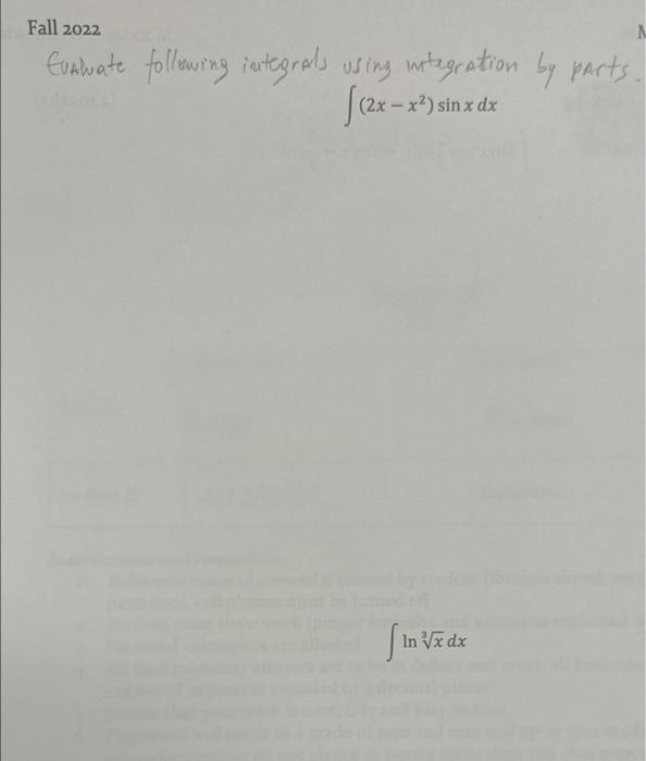 Solved Fall 2022 Eualuate follewing iategrals using | Chegg.com
