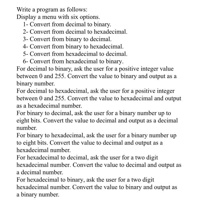 Solved Write a program as follows: Display a menu with six | Chegg.com