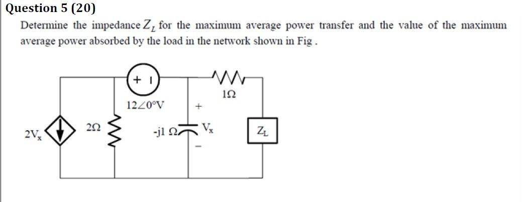 Solved Determine the impedance ZL for the maximum average | Chegg.com