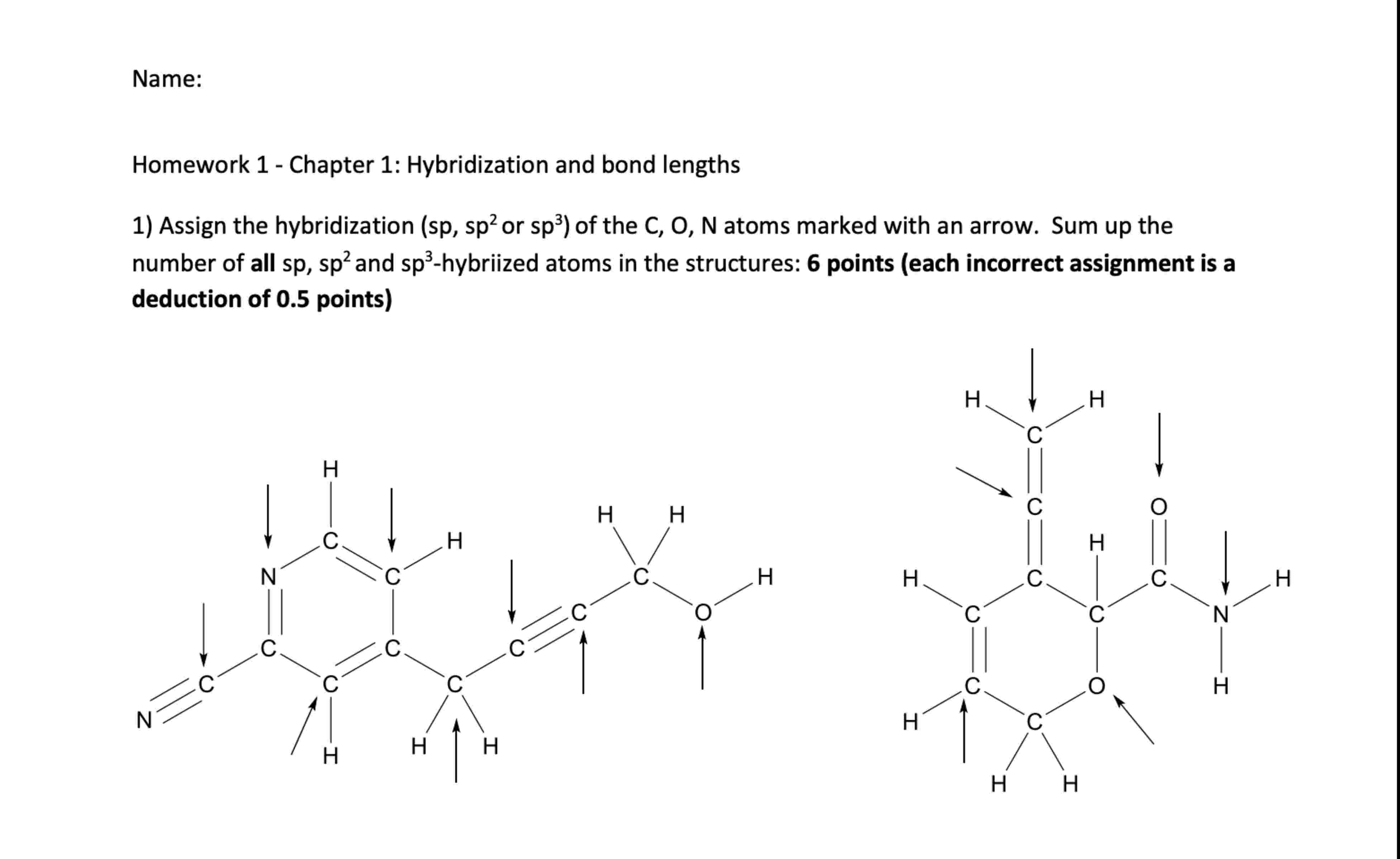 sp,sp2 or sp3 C,O,N ﻿atoms marked with an ﻿arrow. Sum | Chegg.com