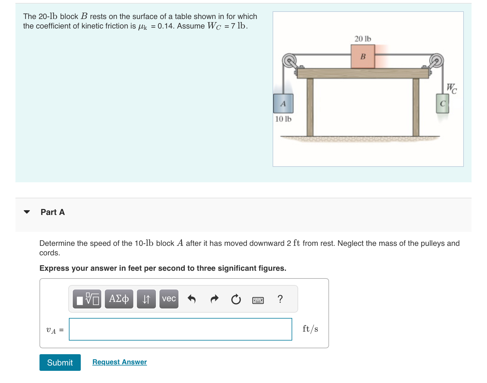 Solved The 20 -lb block B rests on the surface of a table | Chegg.com