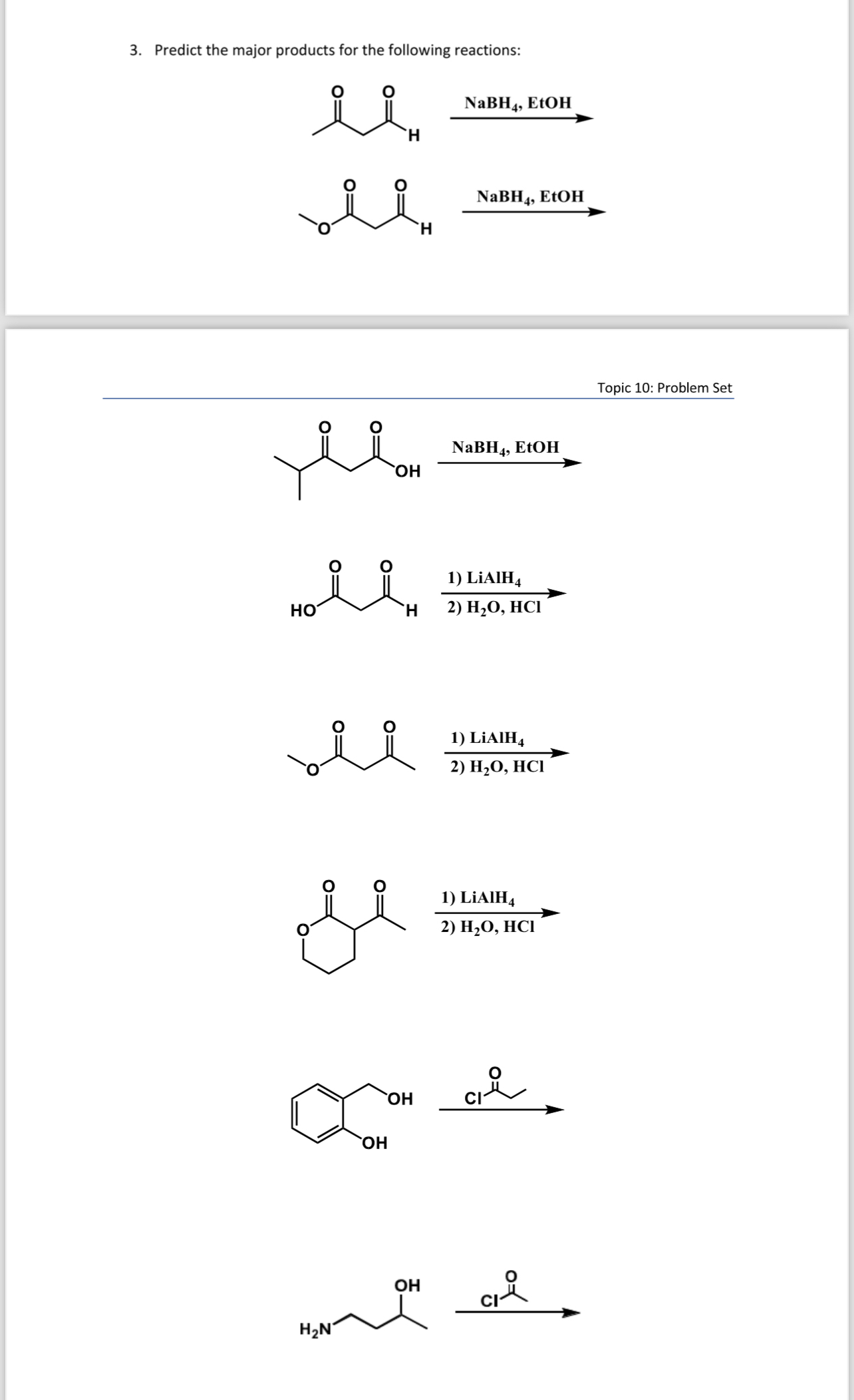 Solved Predict the major products for the following | Chegg.com