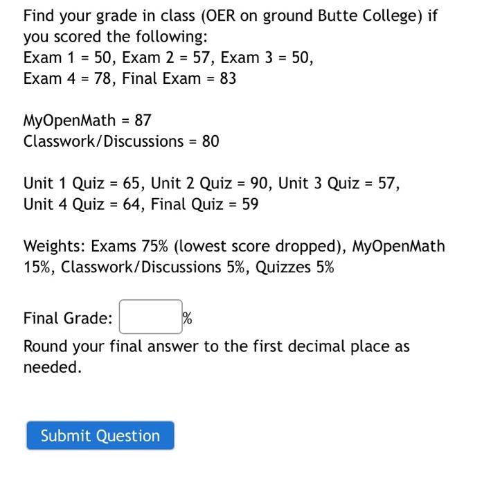 Solved Find your grade in class (OER on ground Butte | Chegg.com