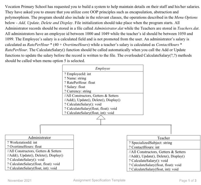 Solved Vocation Primary School has requested you to build a | Chegg.com