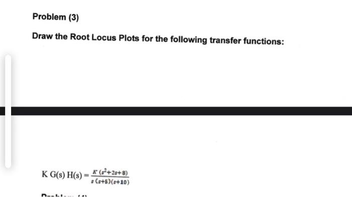 Solved Problem (3) Draw the Root Locus Plots for the | Chegg.com