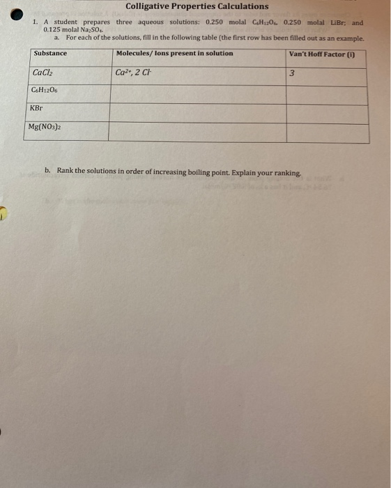 Solved Colligative Properties Calculations 1. A student | Chegg.com