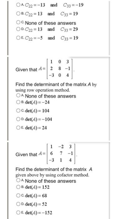 Solved Given a 3×3 matrix A such that det(A)=51 Compute the | Chegg.com