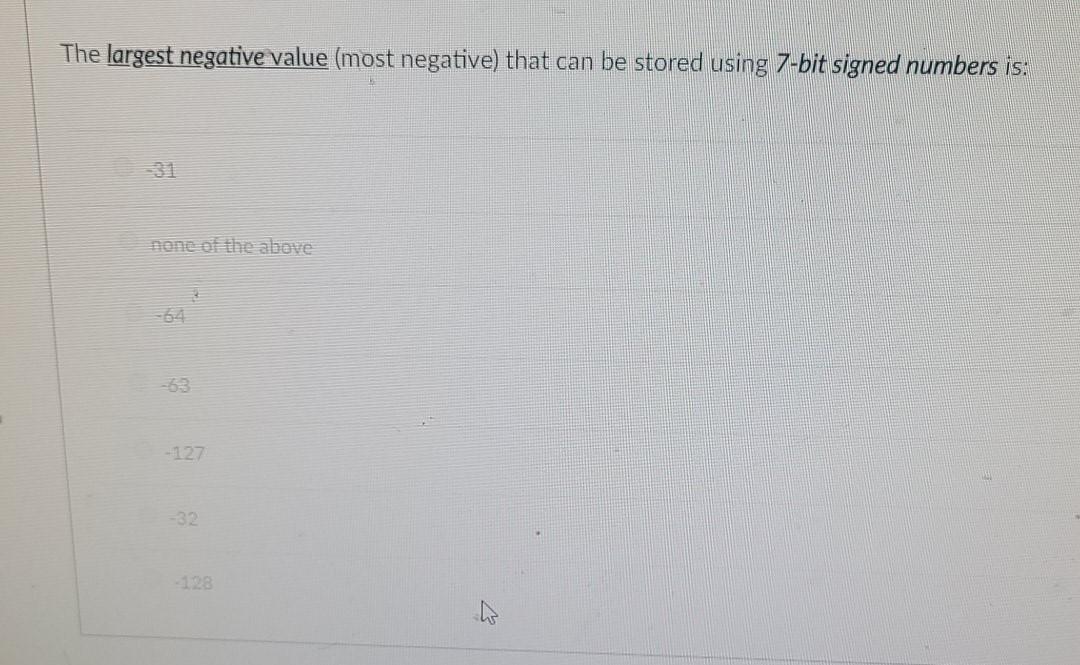 Solved The largest negative value (most negative) that can | Chegg.com
