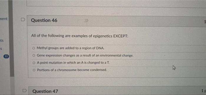 Solved All of the following are examples of epigenetics | Chegg.com