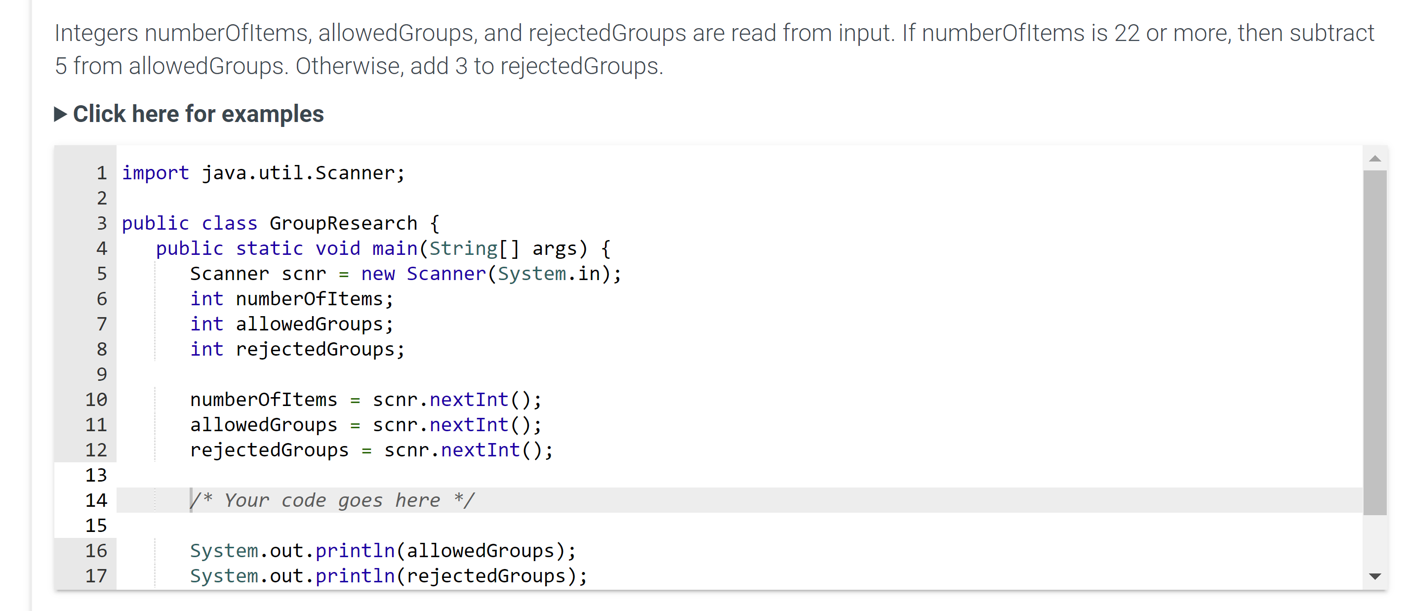 Solved Integers numberOfItems, allowedGroups, and | Chegg.com