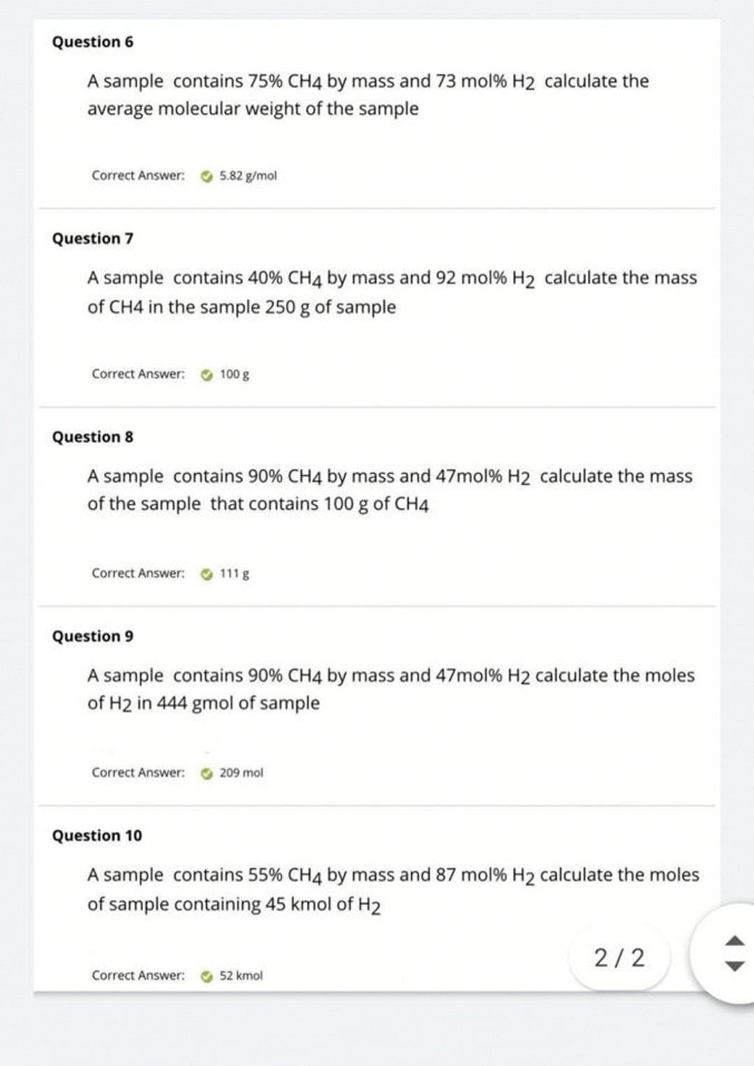Solved Question 6 A sample contains 75% CH4 by mass and 73 | Chegg.com