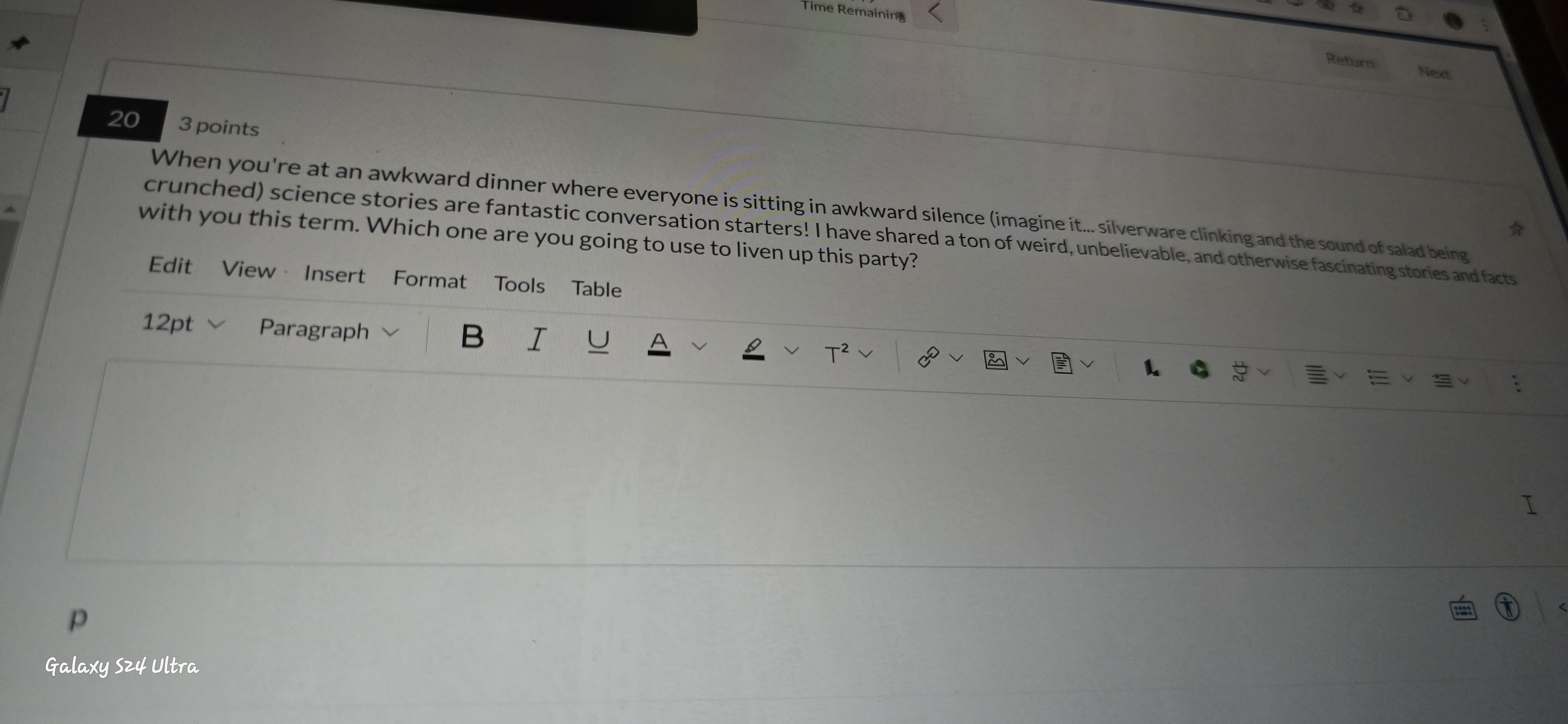 Solved 203 ﻿pointsWhen you're at an awkward dinner where | Chegg.com