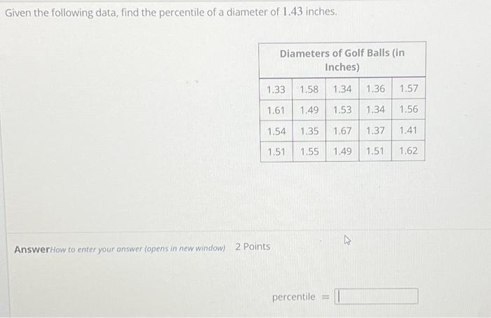 Solved Given the following data, find the percentile of a | Chegg.com