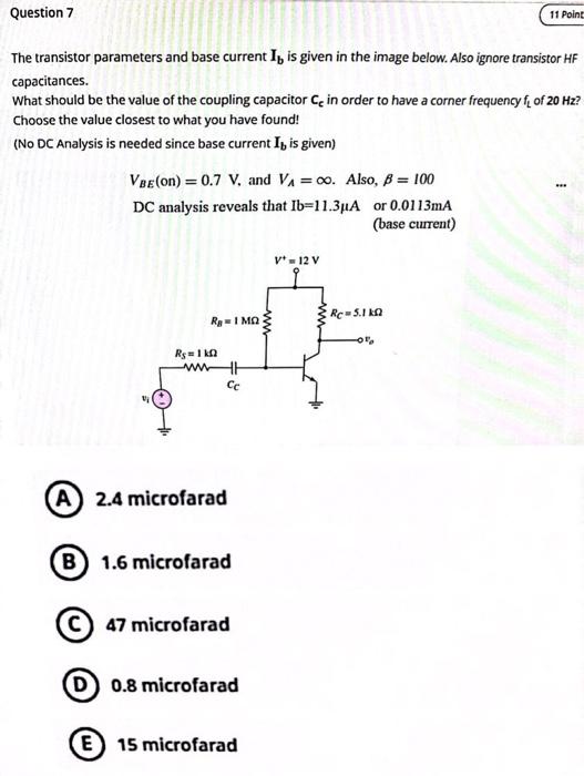Solved The transistor parameters and base current Ib is | Chegg.com
