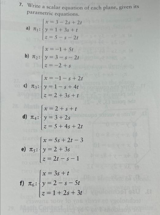 Solved 7. Write a scalar equation of each plane, given its | Chegg.com
