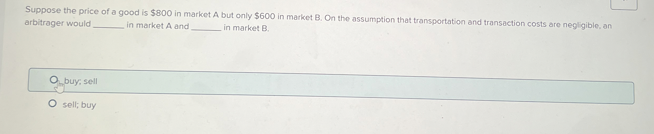 Solved Suppose the price of a good is $800 ﻿in market A but | Chegg.com