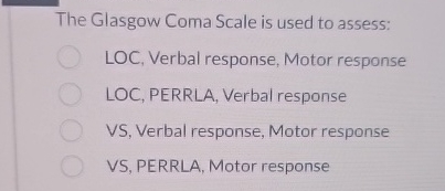 The Glasgow Coma Scale is used to assess:LOC, Verbal | Chegg.com