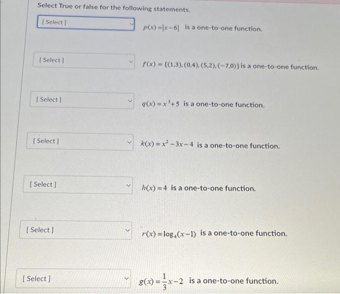 Solved Select True or false for the following statements. | Chegg.com