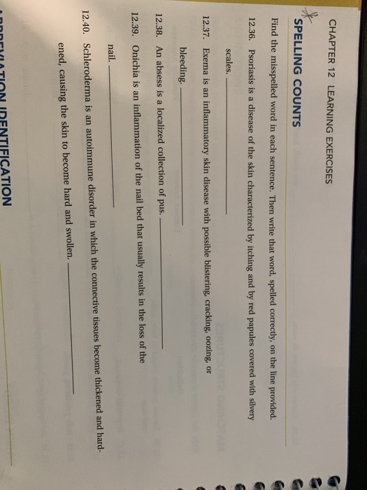 Solved CHAPTER 12 LEARNING EXERCISES SPELLING COUNTS Find | Chegg.com