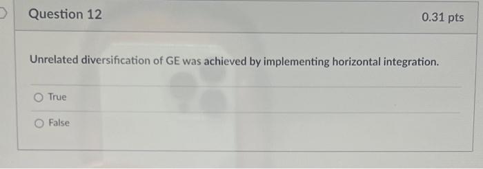 Solved 0.31 pts Question 12 Unrelated diversification of GE | Chegg.com
