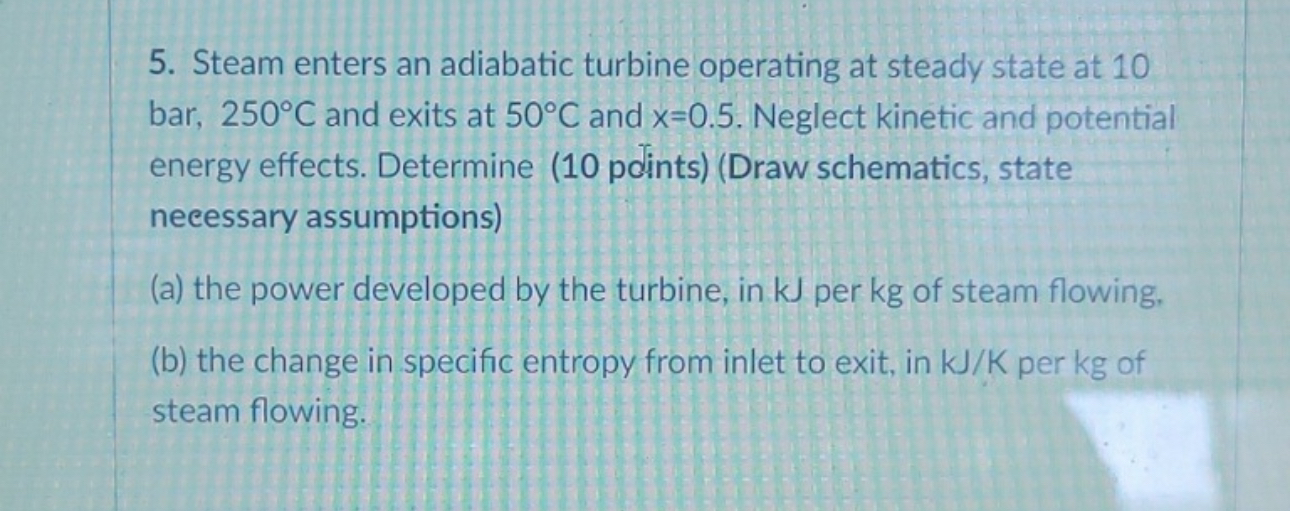 Solved Steam enters an adiabatic turbine operating at steady | Chegg.com