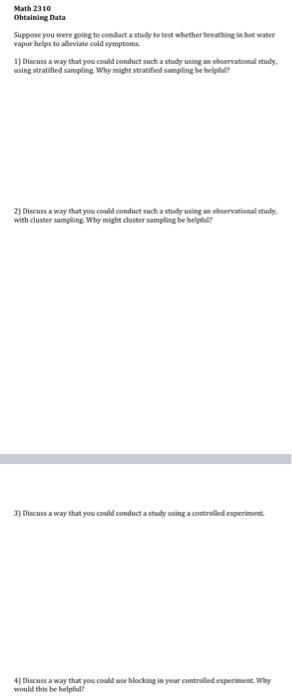 Solved Math 2310 Obtaining Data Suppose you were zoing to | Chegg.com