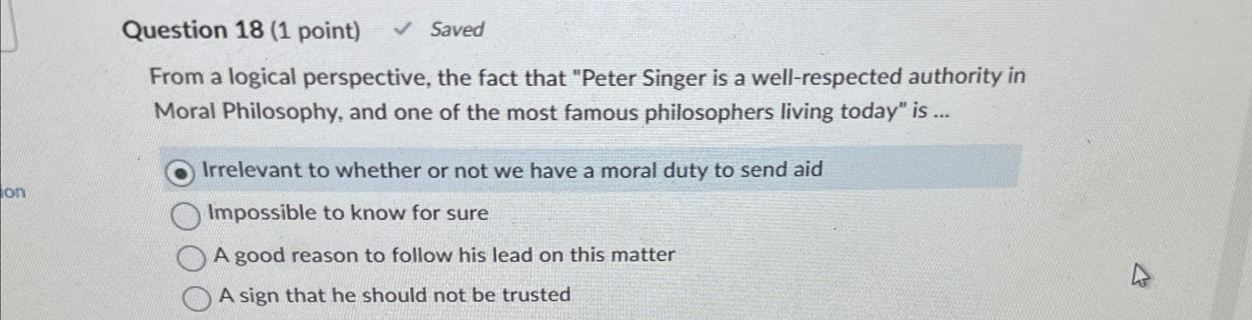 Solved Question 18 (1 ﻿point) ﻿SavedFrom a logical | Chegg.com