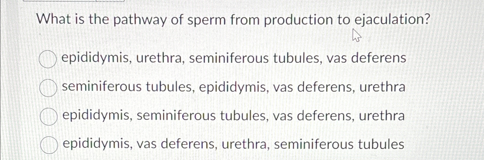 Solved What is the pathway of sperm from production to | Chegg.com