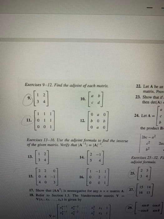 Solved Exercises 9-12. Find the adjoint of each matrix. 1 2 | Chegg.com