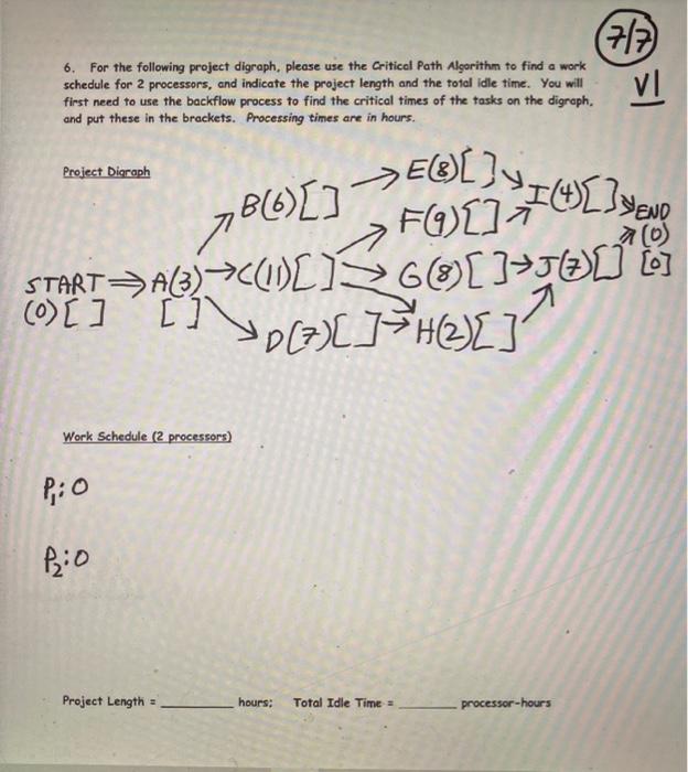 Solved 7 6. For the following project digraph, please use | Chegg.com