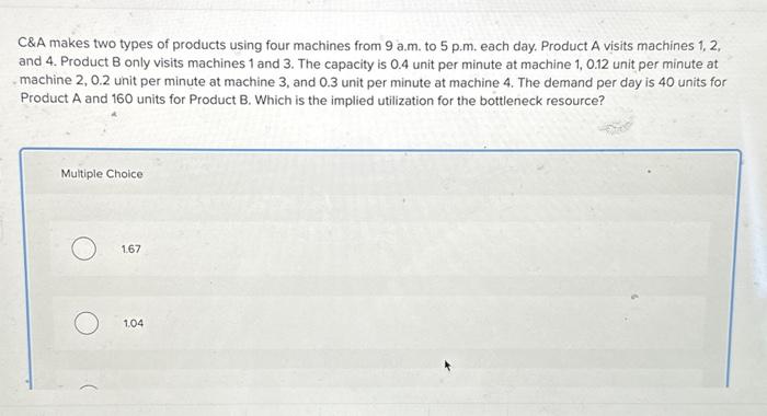 Solved C\&A makes two types of products using four machines | Chegg.com
