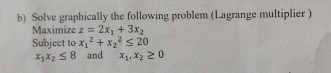 Solved b) ﻿Solve graphically the following problem (Lagrange | Chegg.com