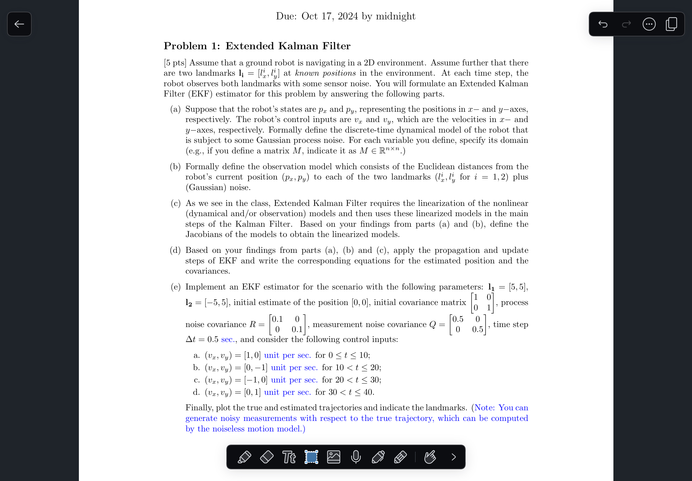 Solved Problem 1: Extended Kalman Filter[5 ﻿pts] ﻿Assume | Chegg.com