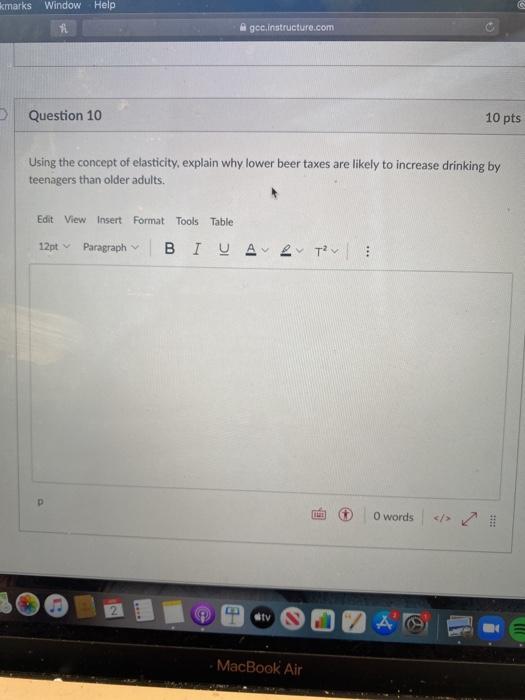Solved kmarks Window Help goeinstructure.com Question 10 10 | Chegg.com