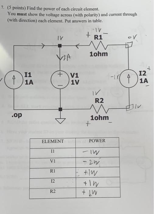 Solved 7. (5 points) Find the power of each circuit element. | Chegg.com