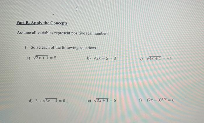 Solved 1 Part B. Apply the Concepts Assume all variables | Chegg.com