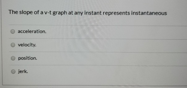 Solved The slope of a v-t graph at any instant represents | Chegg.com