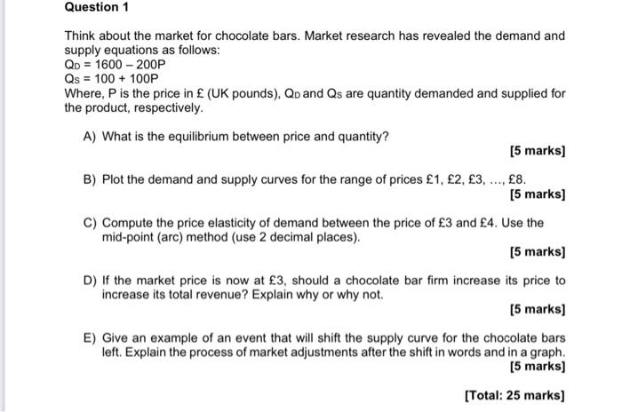 Solved Think about the market for chocolate bars. Market | Chegg.com