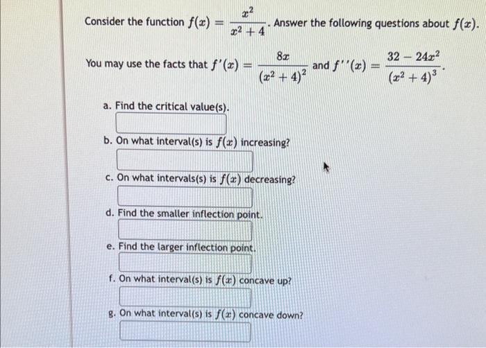 Solved Sonsider the function f(x)=x2+4x2. Answer the | Chegg.com