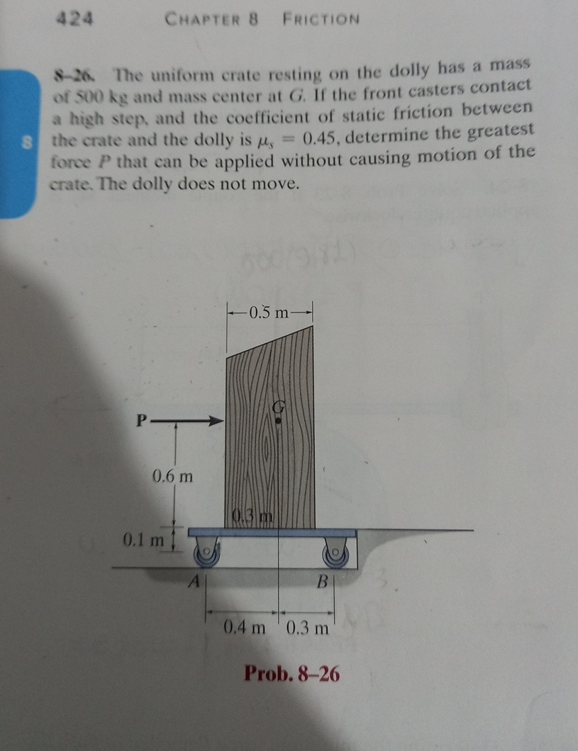 Solved 424ChAPTER 8FrictiON8-26. ﻿The uniform crate resting | Chegg.com
