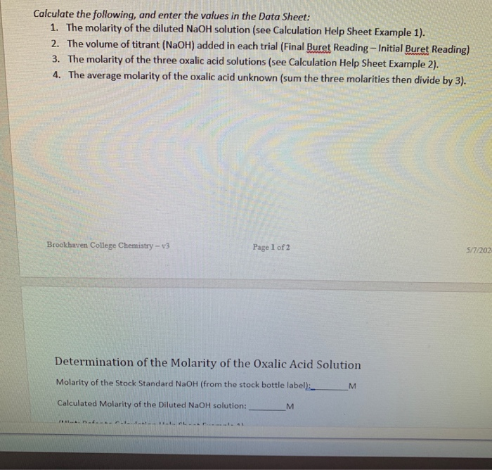 Solved A. Preparation of the diluted NaOH Solution 4. A | Chegg.com