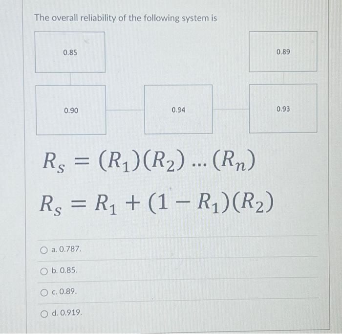 Solved The overall reliability of the following system is | Chegg.com