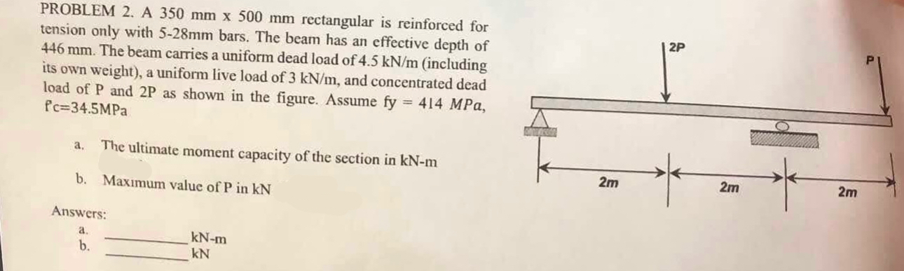 PROBLEM 2. ﻿A 350mm×500mm ﻿rectangular is reinforced | Chegg.com