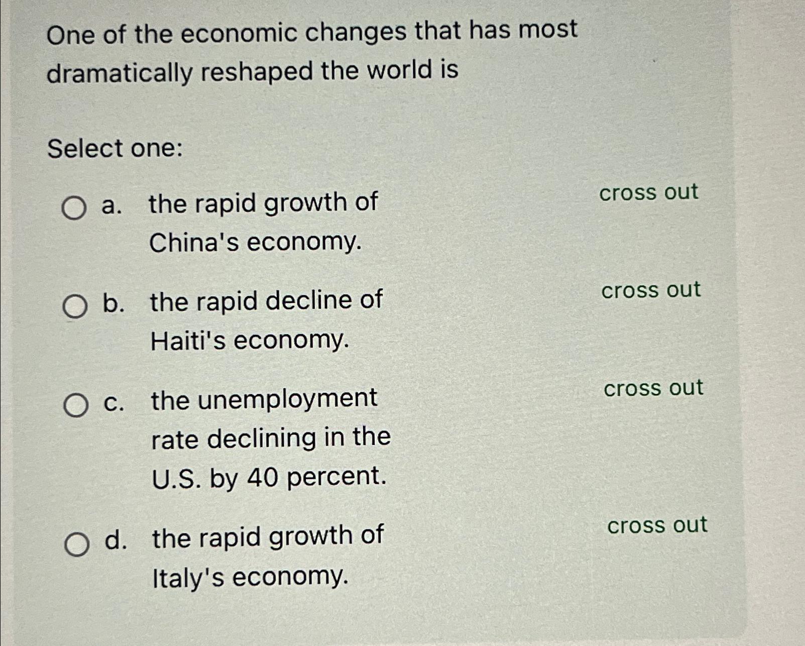 Solved One of the economic changes that has most | Chegg.com