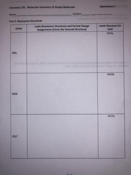 Solved Chemistry 201 Molecular Geometry of Simple Molecules | Chegg.com