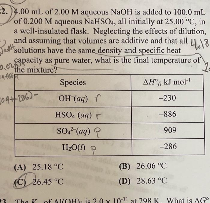 Solved 4.00 mL of 2.00M aqueous NaOH is added to 100.0 mL of | Chegg.com