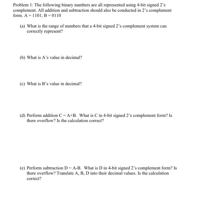 Solved Problem 1 The Following Binary Numbers Are All 6893