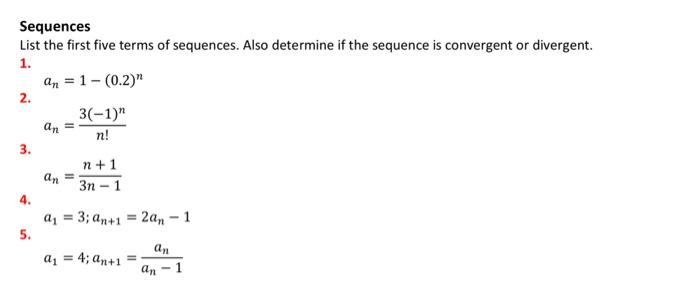 Solved Sequences List the first five terms of sequences. | Chegg.com