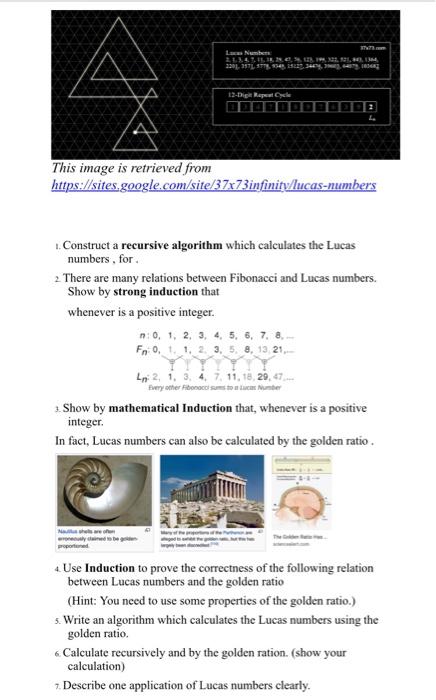 Solved Instructions "Lucas numbers are the second most | Chegg.com