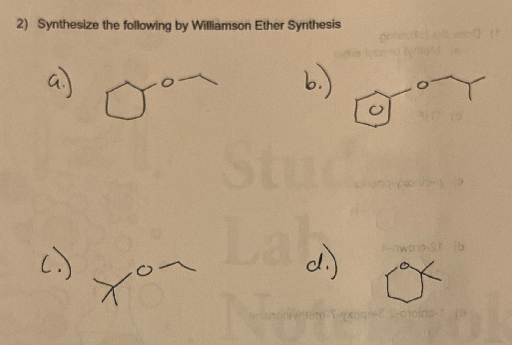 Solved Synthesize the following by Williamson Ether | Chegg.com
